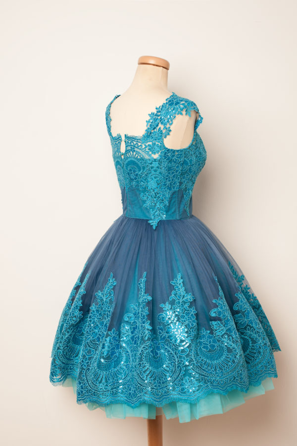 Blue Prom Dresses Scalloped-edge Homecoming Dresses Buttons Graduation ...